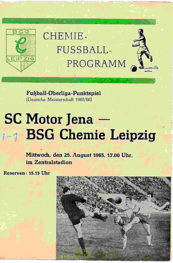 1965/1966 4. Spieltag: BSG Chemie Leipzig - SC Motor Jena 1:1 – FCC ...