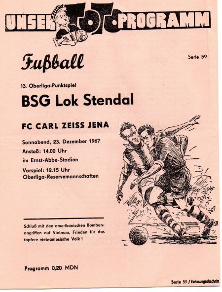 1967/1968 13. Spieltag: FC Carl Zeiss Jena - BSG Lokomotive Stendal 1:0 ...
